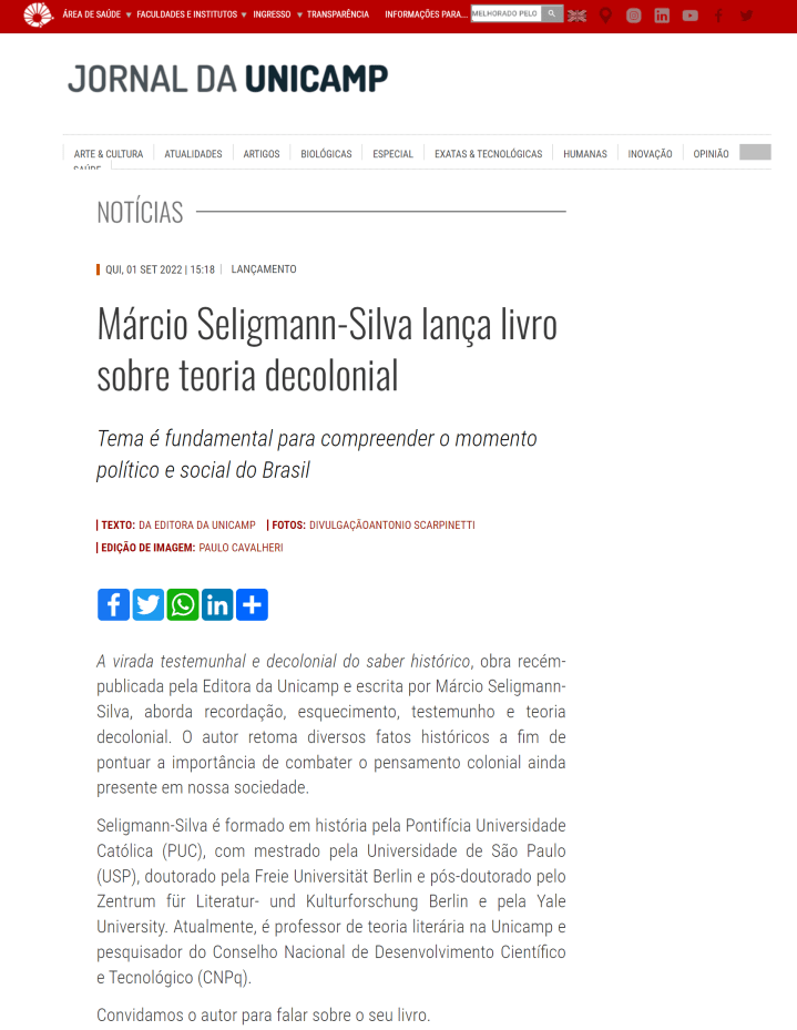 Jornal da Unicamp publica entrevista sobre o livro “A virada ...