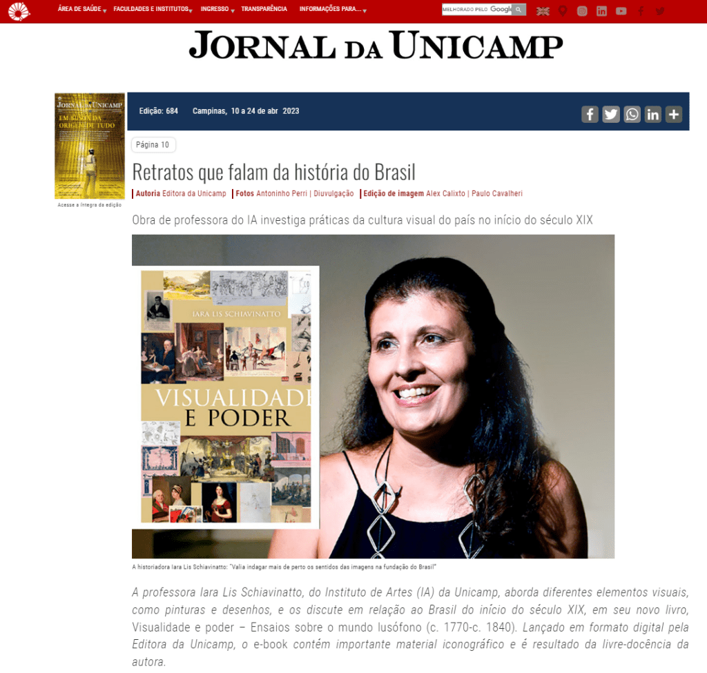 Jornal da Unicamp publica entrevista com Iara Lis Schiavinatto, autora do livro “Visualidade e ...